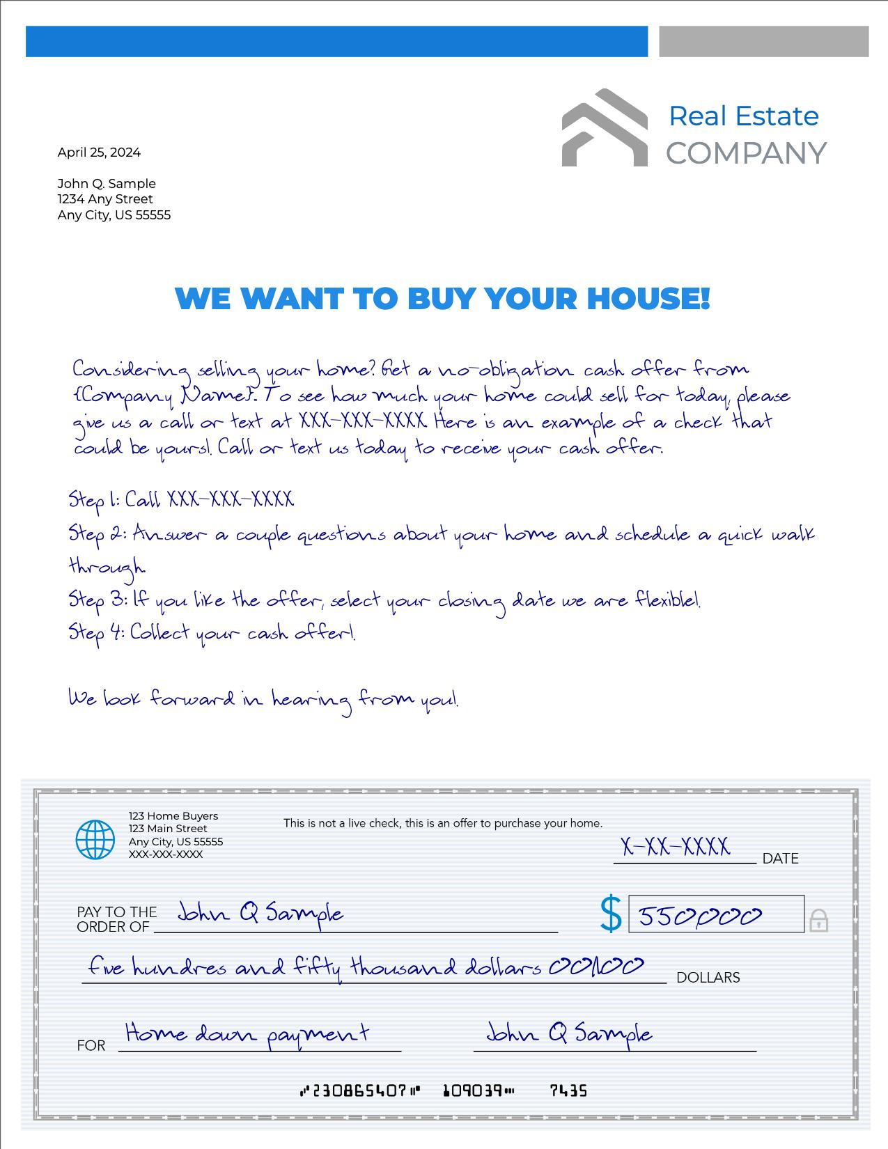 Real Estate Letter Package w/ Check | PFTLeads